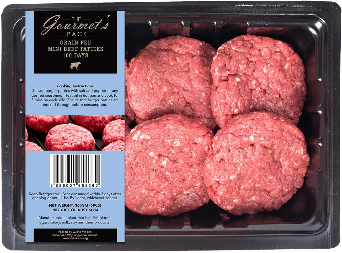 Grain Fed Mini Beef Patties (Chilled), 6's x 60gm