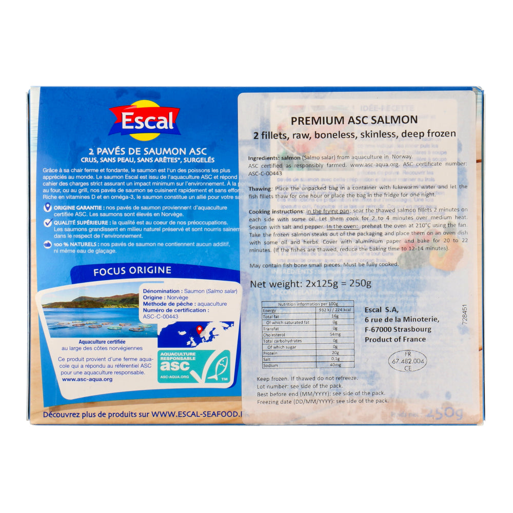 Escal Norway Salmon Sirloin Skinless (Frozen), 2's x 125gm